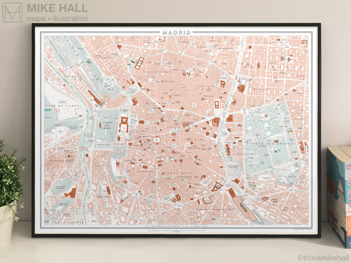 Madrid, Spain city map giclee print – Mike Hall Maps & illustration