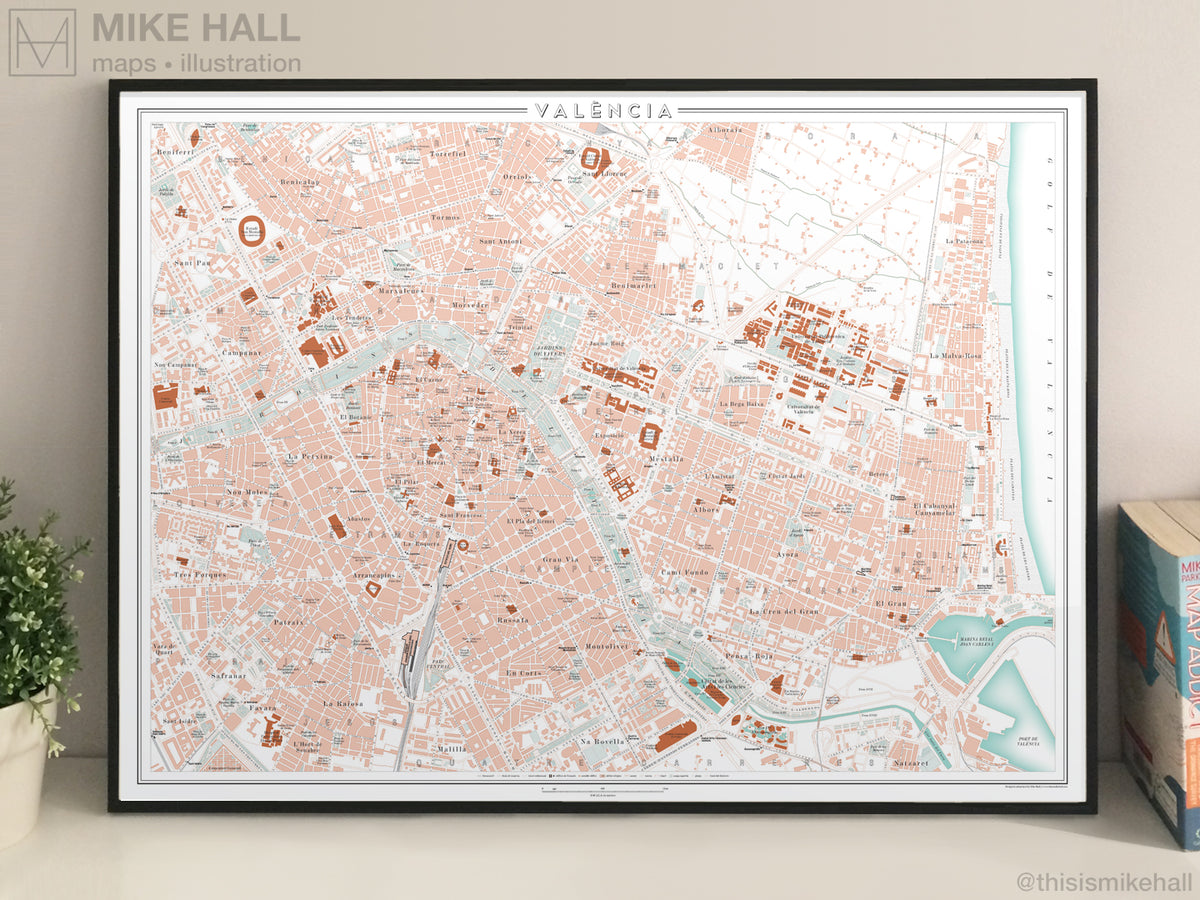Valencia, Spain city map giclee print – Mike Hall Maps & illustration