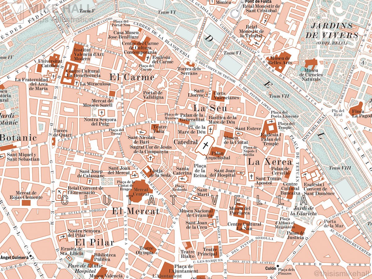 Valencia, Spain city map giclee print – Mike Hall Maps & illustration