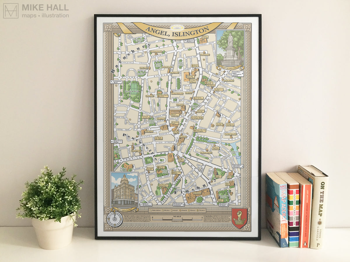 Angel, Islington (London N1) illustrated map giclee print – Mike Hall ...