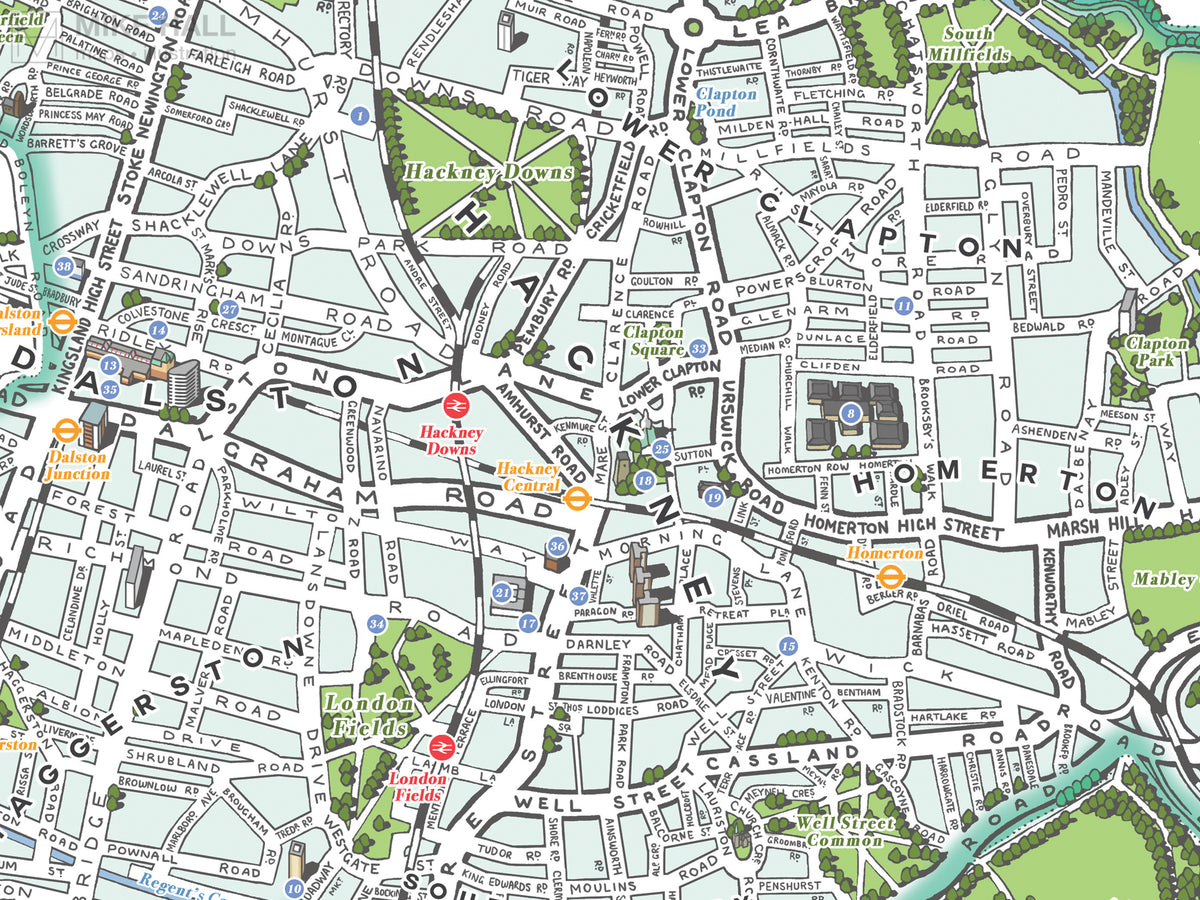 Hackney (London borough) illustrated map giclee print – Mike Hall Maps ...