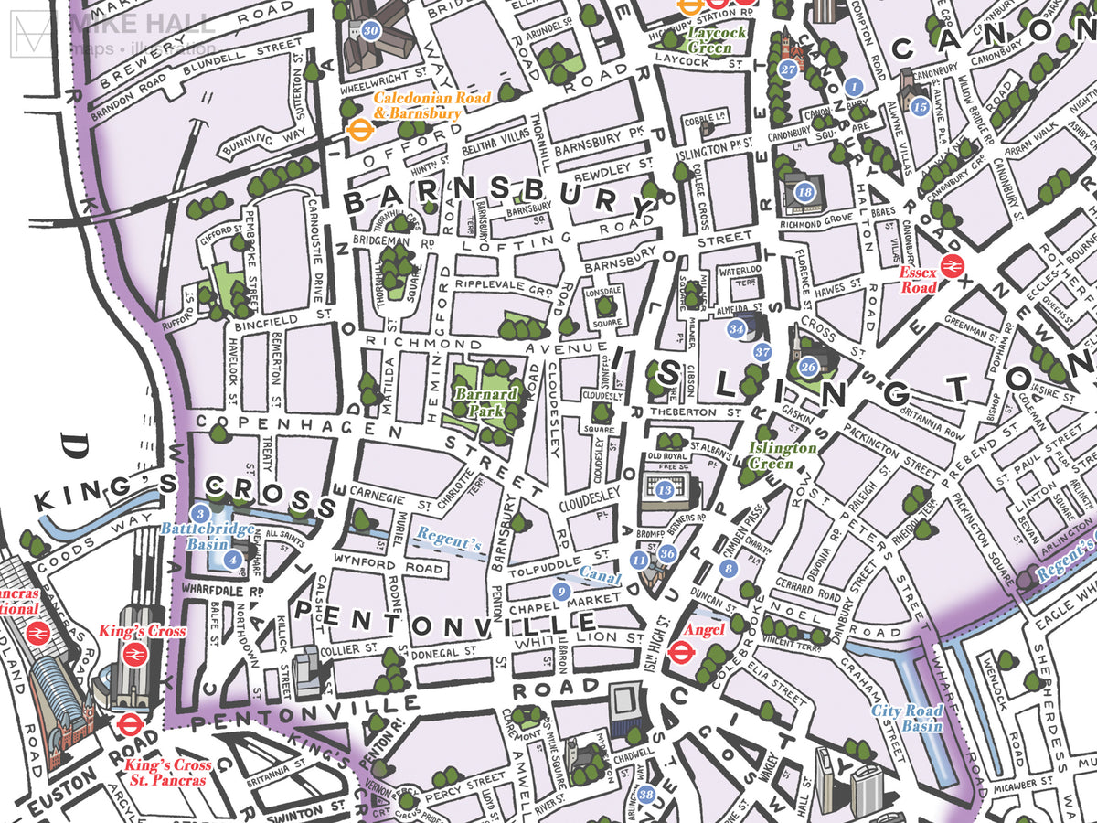 Islington (London borough) illustrated map giclee print – Mike Hall ...