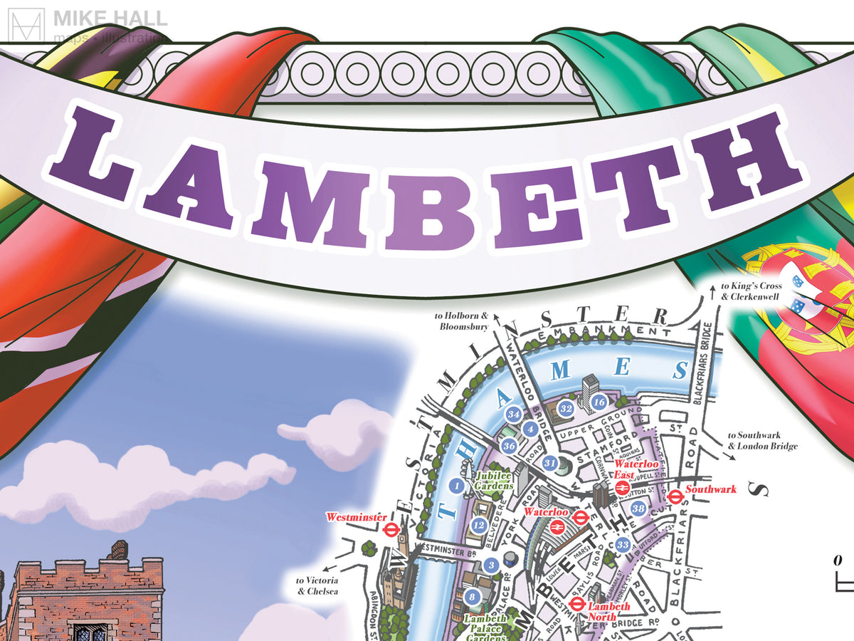 Lambeth (London borough) illustrated map giclee print – Mike Hall Maps ...