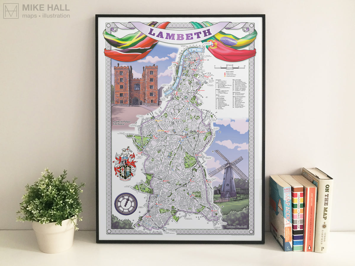 Lambeth (London borough) illustrated map giclee print – Mike Hall Maps ...