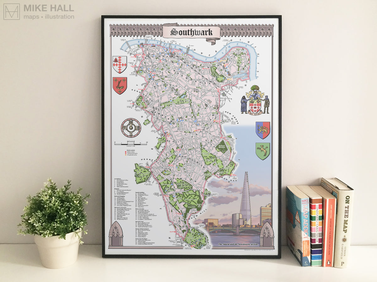 Southwark (London borough) illustrated map giclee print – Mike Hall ...