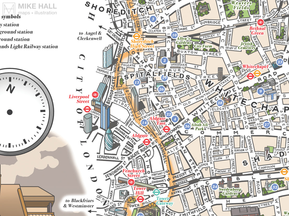 Tower Hamlets (London borough) illustrated map giclee print – Mike Hall ...