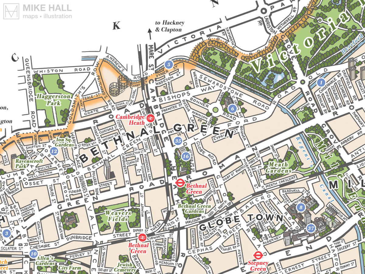 Tower Hamlets (London borough) illustrated map giclee print – Mike Hall ...