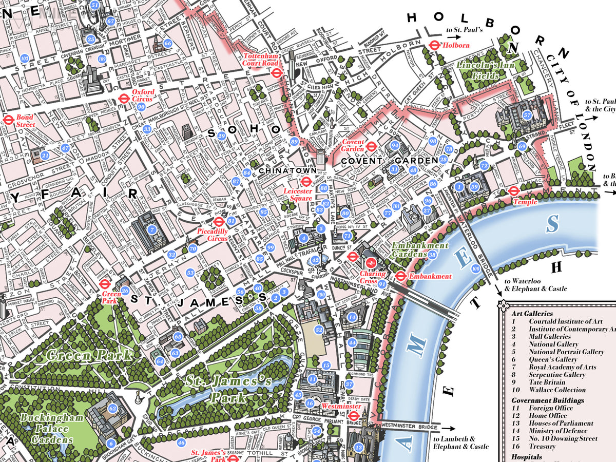 Westminster (London borough) illustrated map giclee print – Mike Hall ...