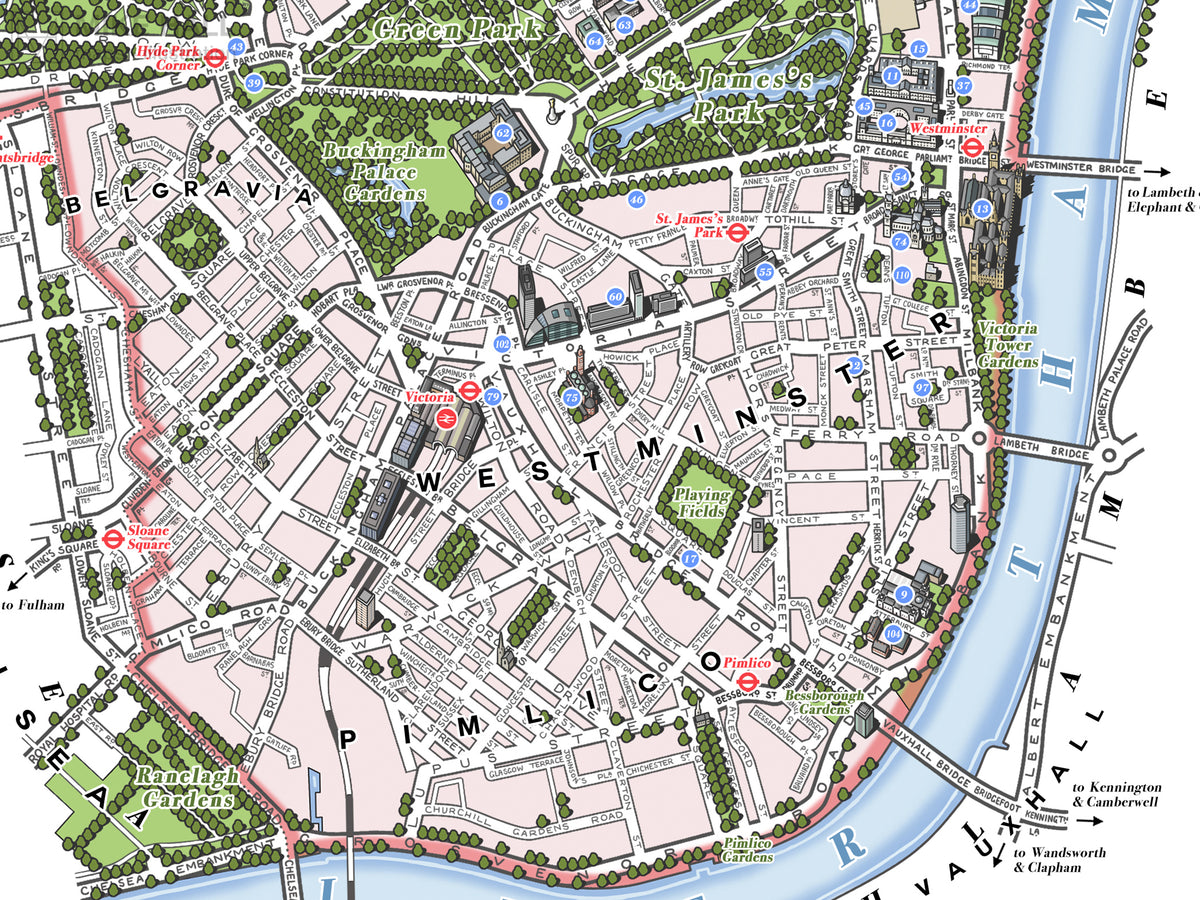 Westminster (London borough) illustrated map giclee print – Mike Hall ...