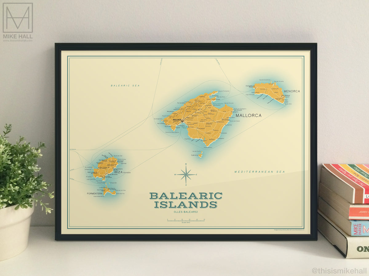 Balearic Islands (Spain) map giclee print – Mike Hall Maps & illustration