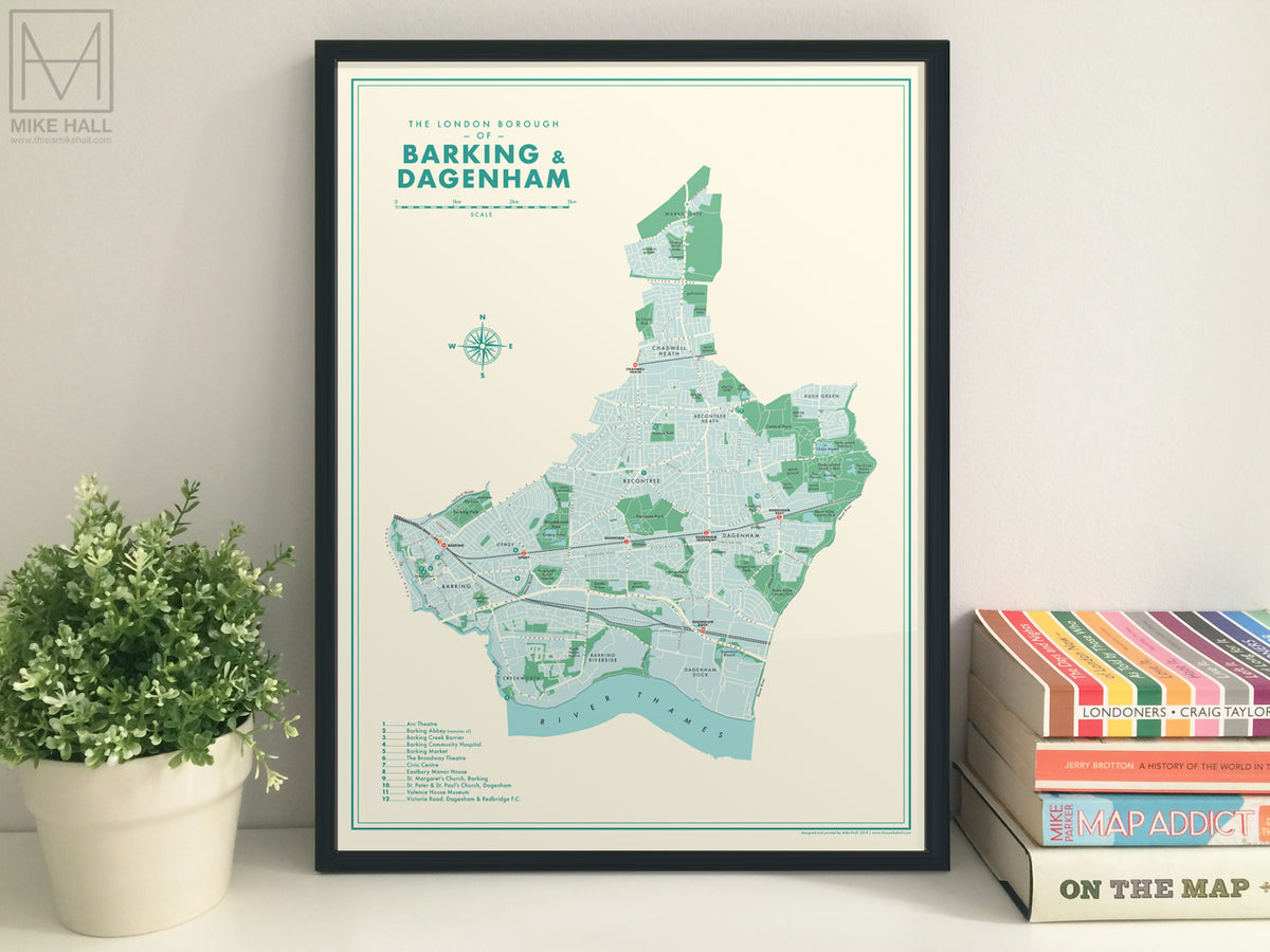 Barking & Dagenham (London borough) retro map giclee print – Mike Hall ...