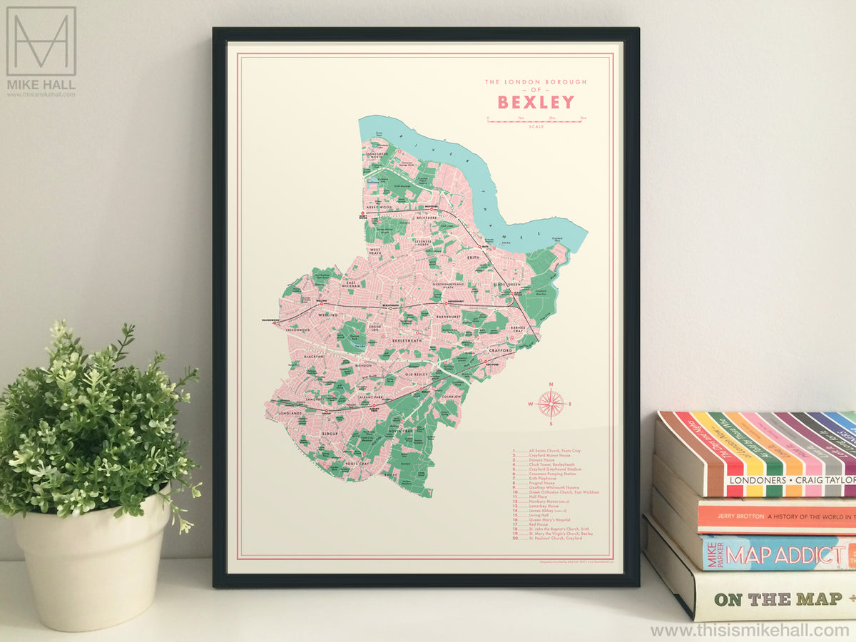Bexley (London borough) retro map giclee print – Mike Hall Maps ...