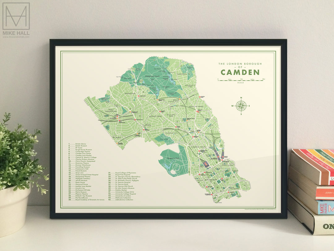 Camden (London borough) retro map giclee print – Mike Hall Maps ...