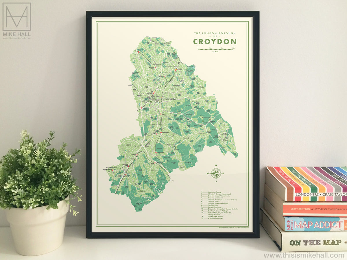 Croydon (London borough) retro map giclee print – Mike Hall Maps ...
