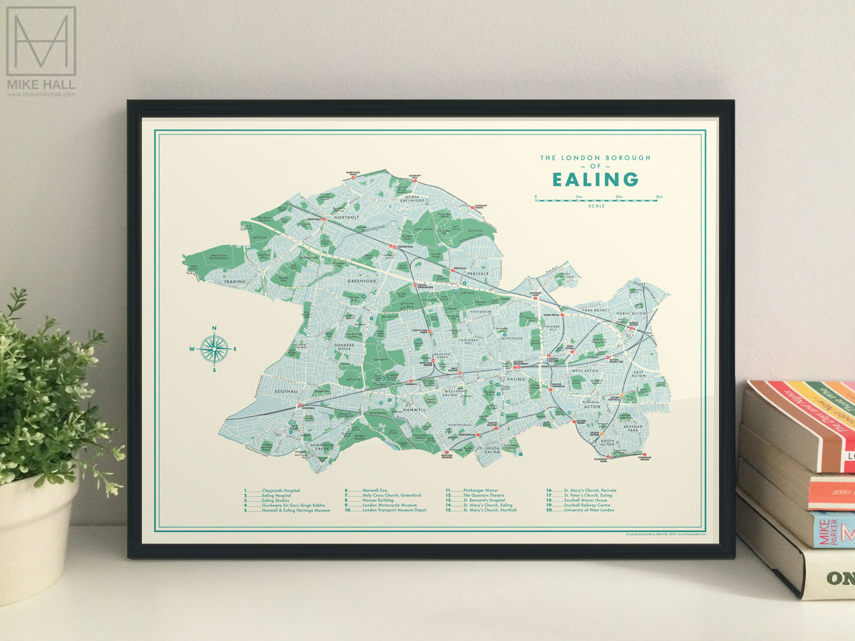 Ealing (London borough) retro map giclee print – Mike Hall Maps ...