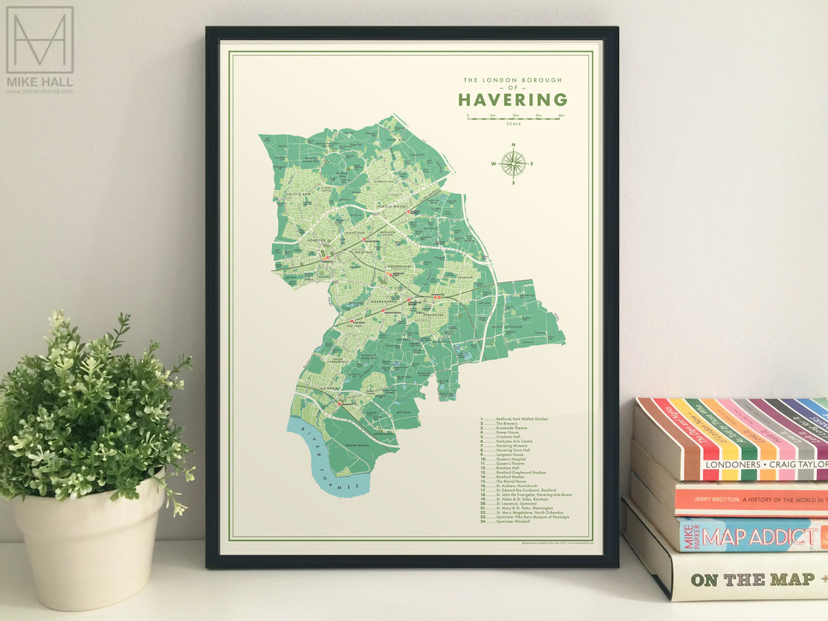 Havering (London borough) retro map giclee print – Mike Hall Maps ...