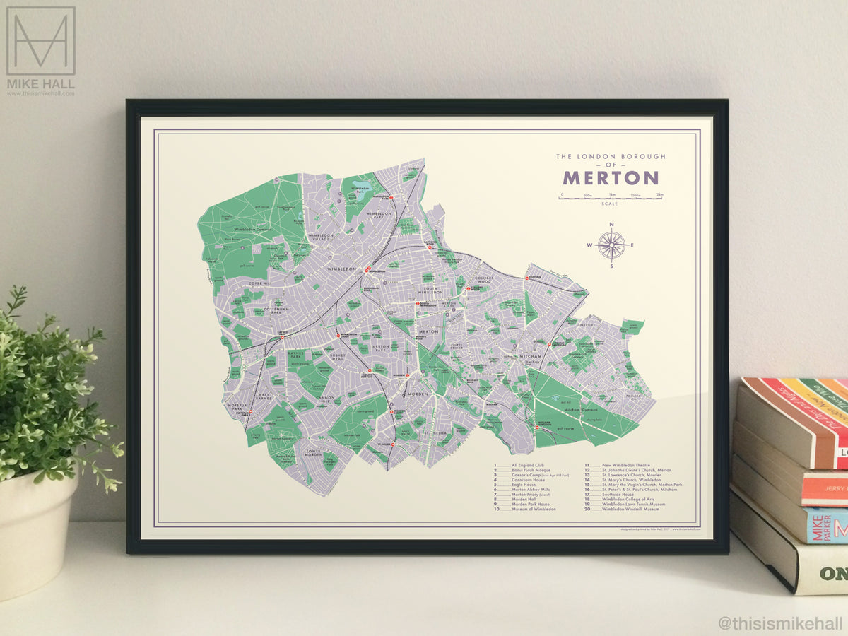 Merton (London borough) retro map giclee print – Mike Hall Maps ...