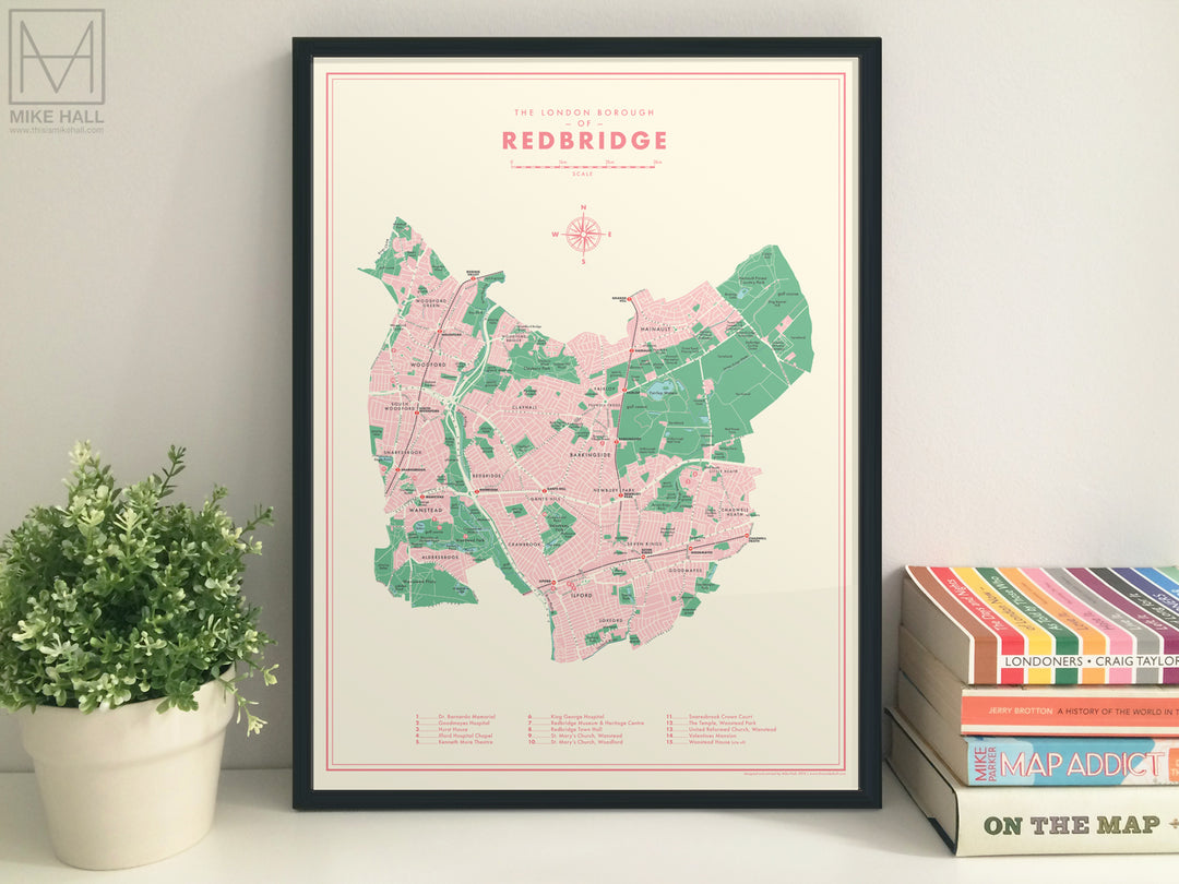 Redbridge (London borough) retro map giclee print – Mike Hall Maps ...