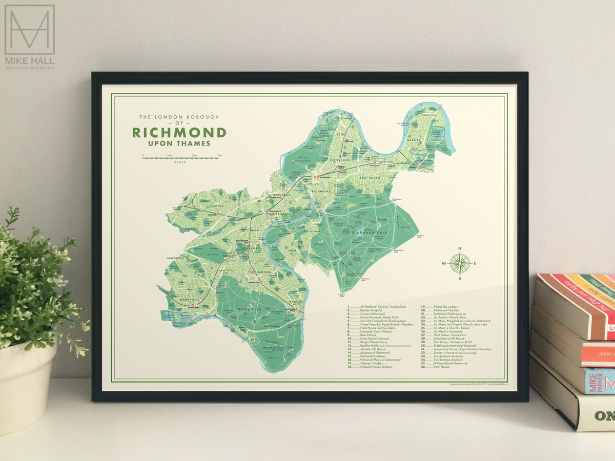 Richmond upon Thames (London borough) retro map giclee print – Mike ...