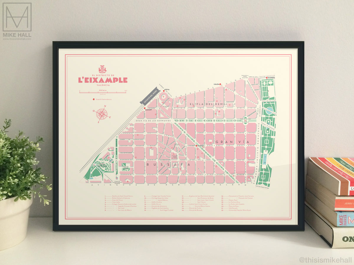 L'Eixample, Valencia map giclee print – Mike Hall Maps & illustration