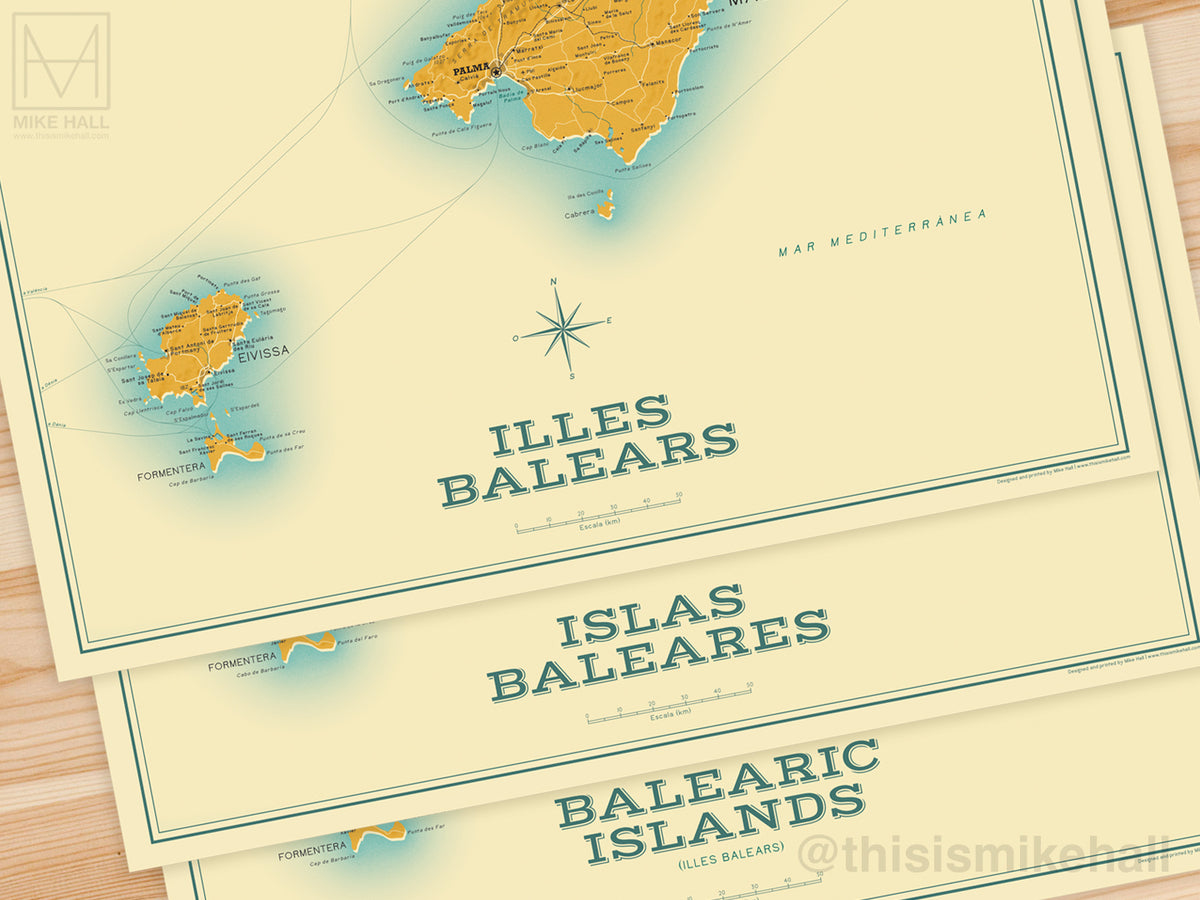 Balearic Islands (Spain) map giclee print – Mike Hall Maps & illustration