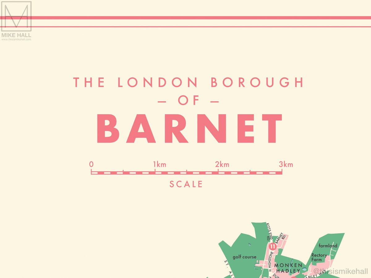 Barnet (London borough) retro map giclee print – Mike Hall Maps ...