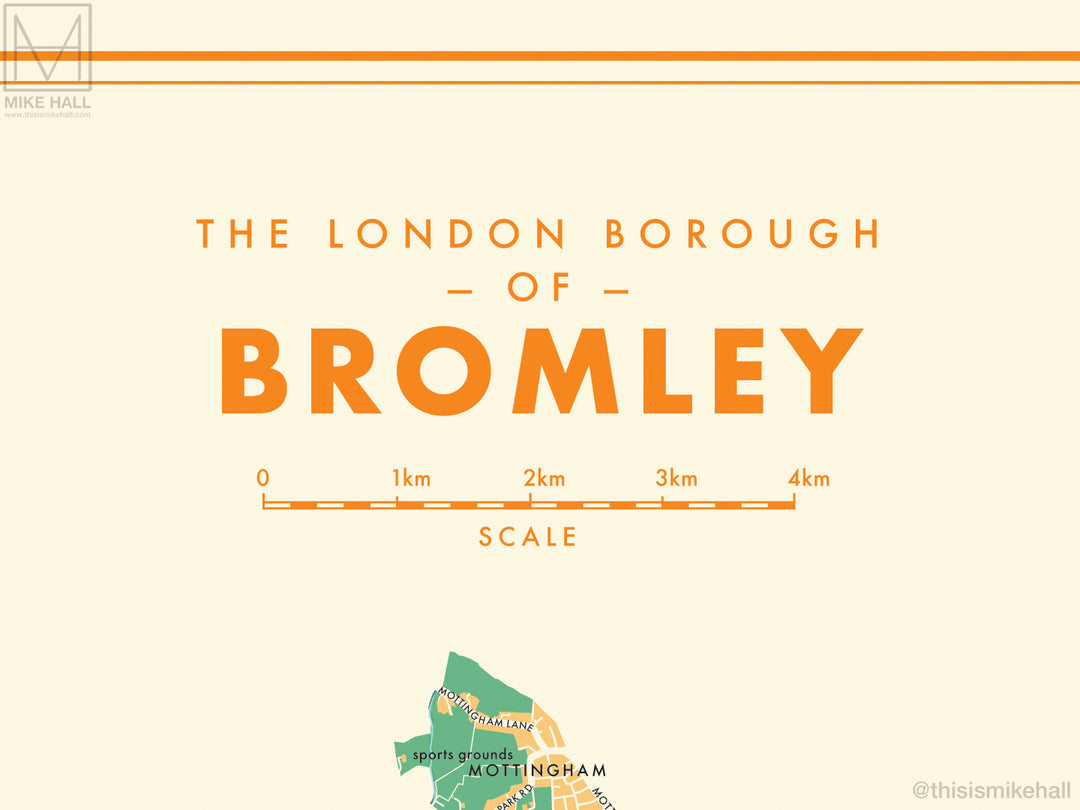 Bromley (London borough) retro map giclee print – Mike Hall Maps ...