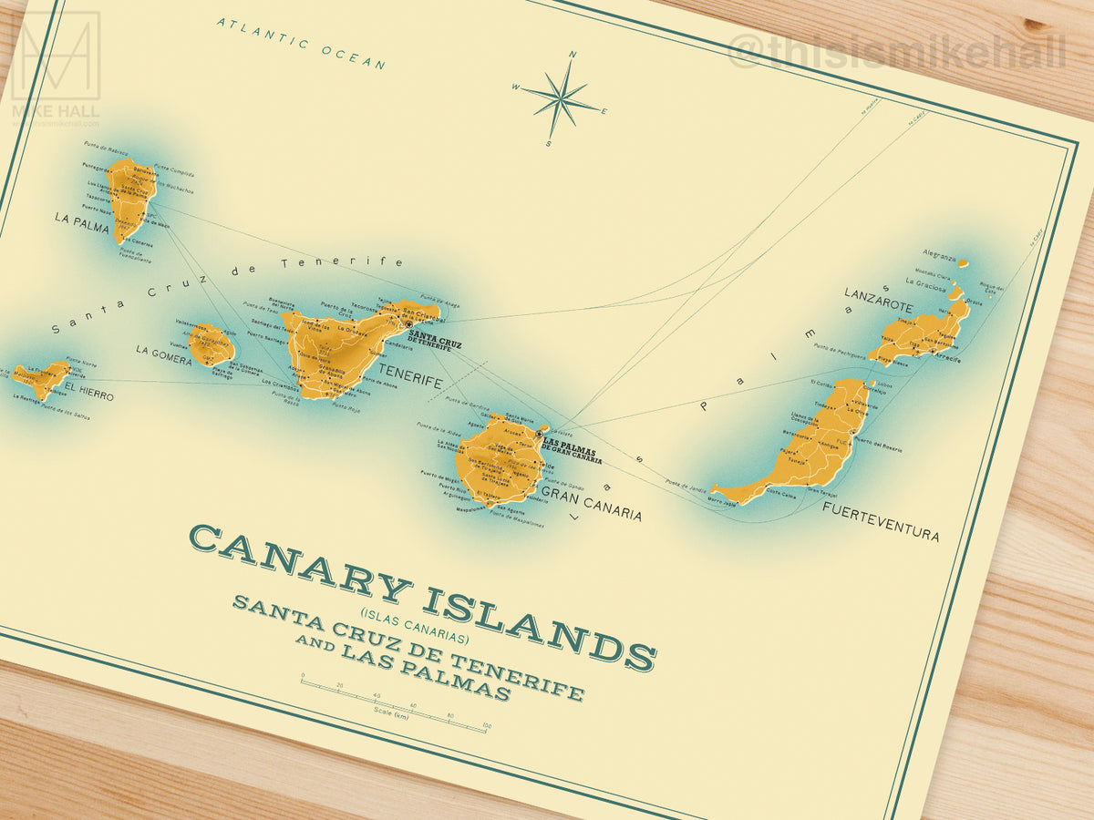 Canary Islands (Spain) map giclee print – Mike Hall Maps & illustration