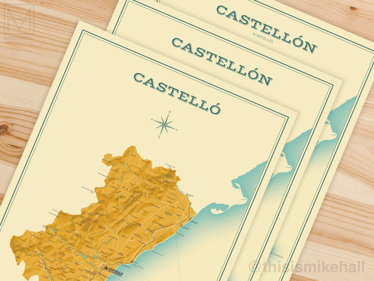 Castellón (Spanish Province) map giclee print – Mike Hall Maps ...