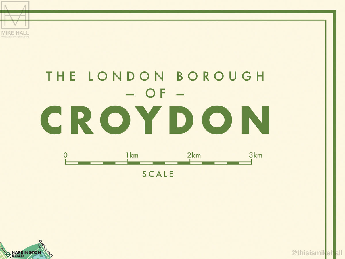 Croydon (London borough) retro map giclee print – Mike Hall Maps ...
