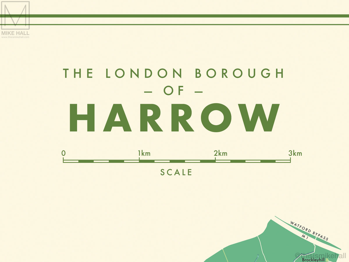 Harrow (London borough) retro map giclee print – Mike Hall Maps ...