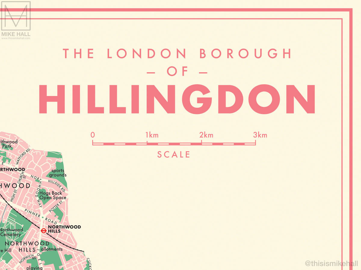 Hillingdon (London borough) retro map giclee print – Mike Hall Maps ...