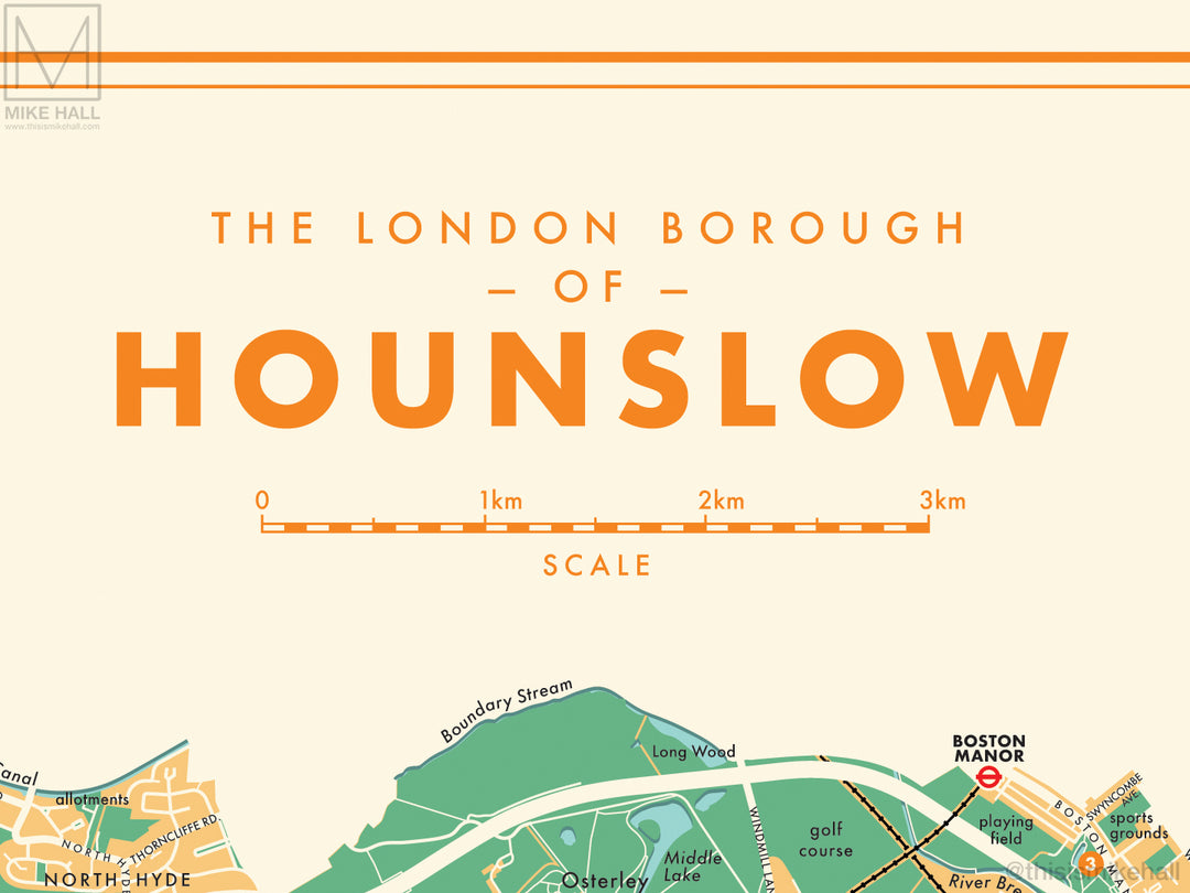 Hounslow (London borough) retro map giclee print – Mike Hall Maps ...