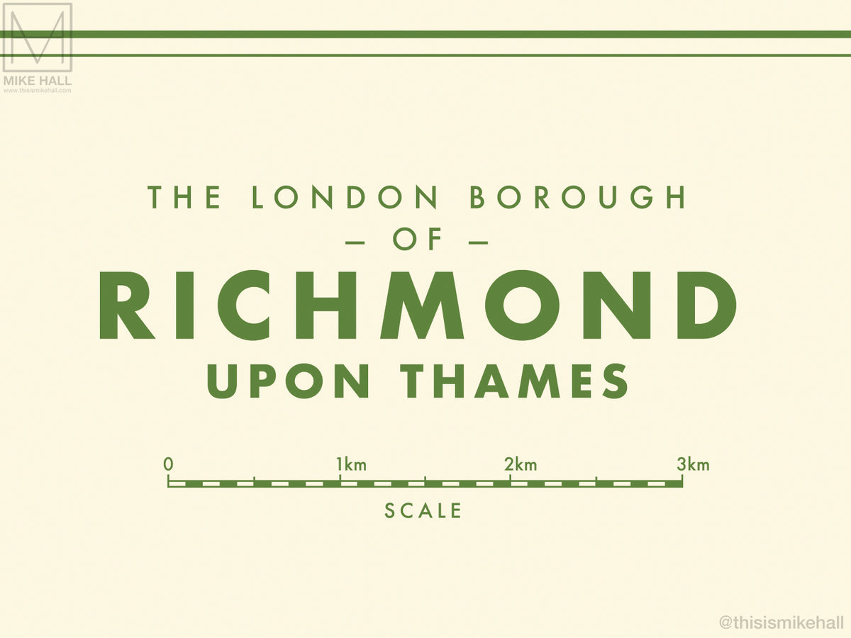 Richmond upon Thames (London borough) retro map giclee print – Mike ...