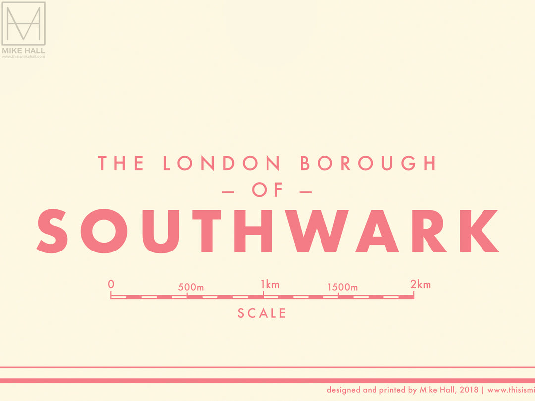 Southwark (London borough) retro map giclee print – Mike Hall Maps ...