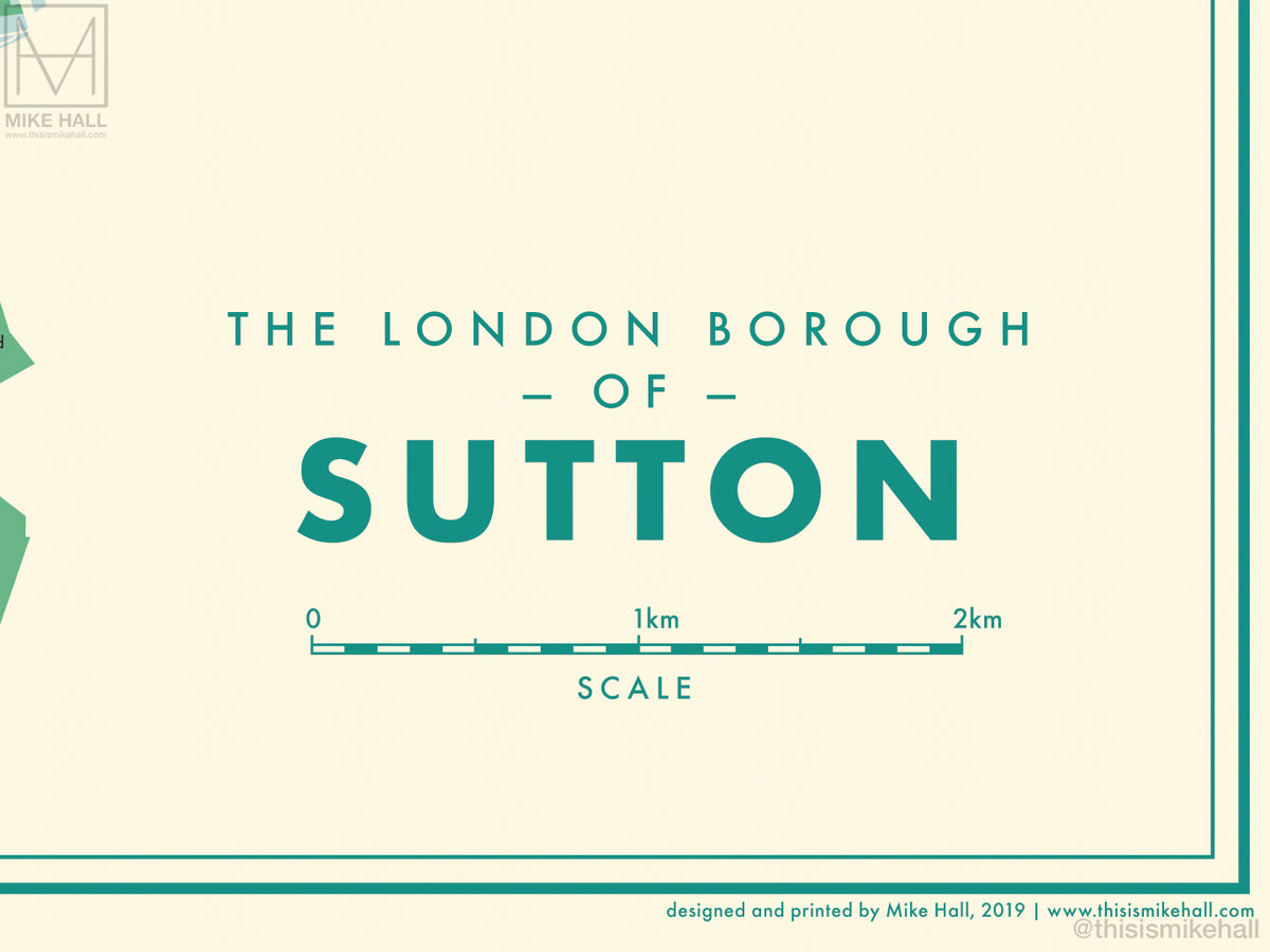 Sutton (London borough) retro map giclee print – Mike Hall Maps ...