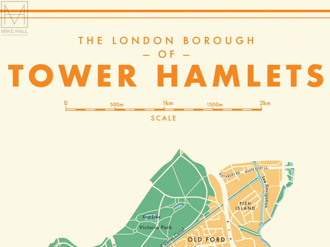Tower Hamlets (London borough) retro map giclee print – Mike Hall Maps ...