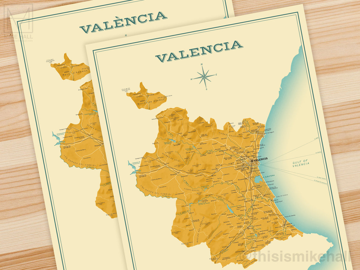 Valencia (Spanish Province) map giclee print – Mike Hall Maps ...