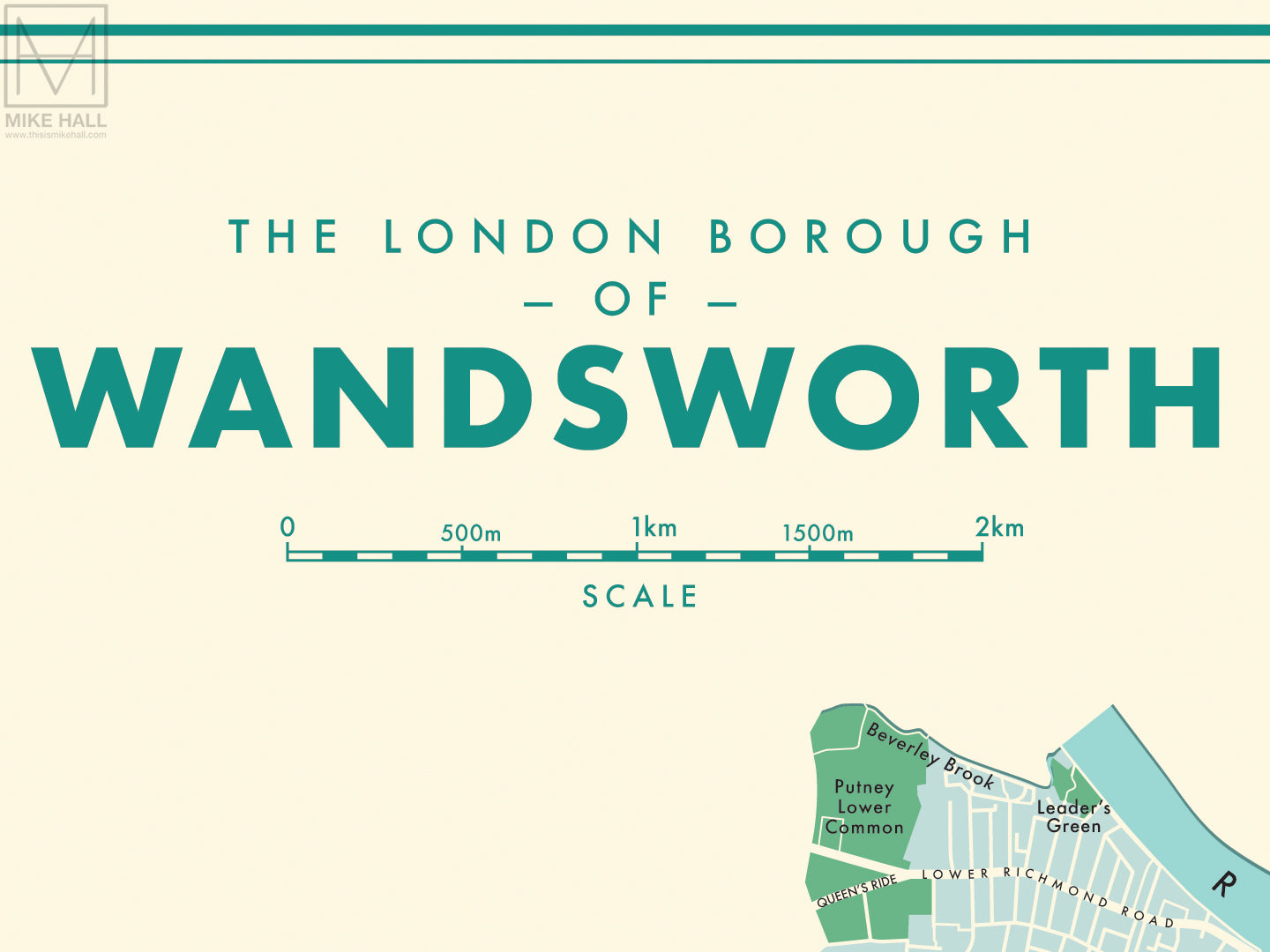 Wandsworth (London borough) retro map giclee print – Mike Hall Maps ...