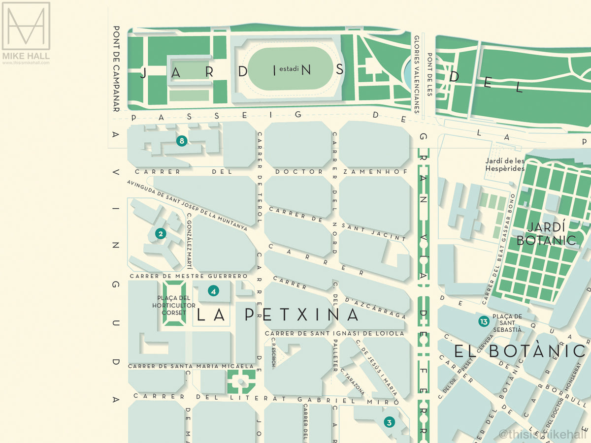 Extramurs, Valencia map giclee print – Mike Hall Maps & illustration