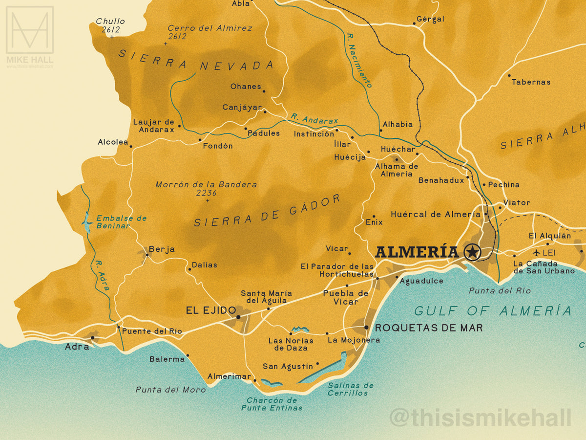 Almer a Spanish Province Map Giclee Print Mike Hall Maps Illustration Almer a Spanish Province Map Giclee Print Mike Hall Maps Illustration