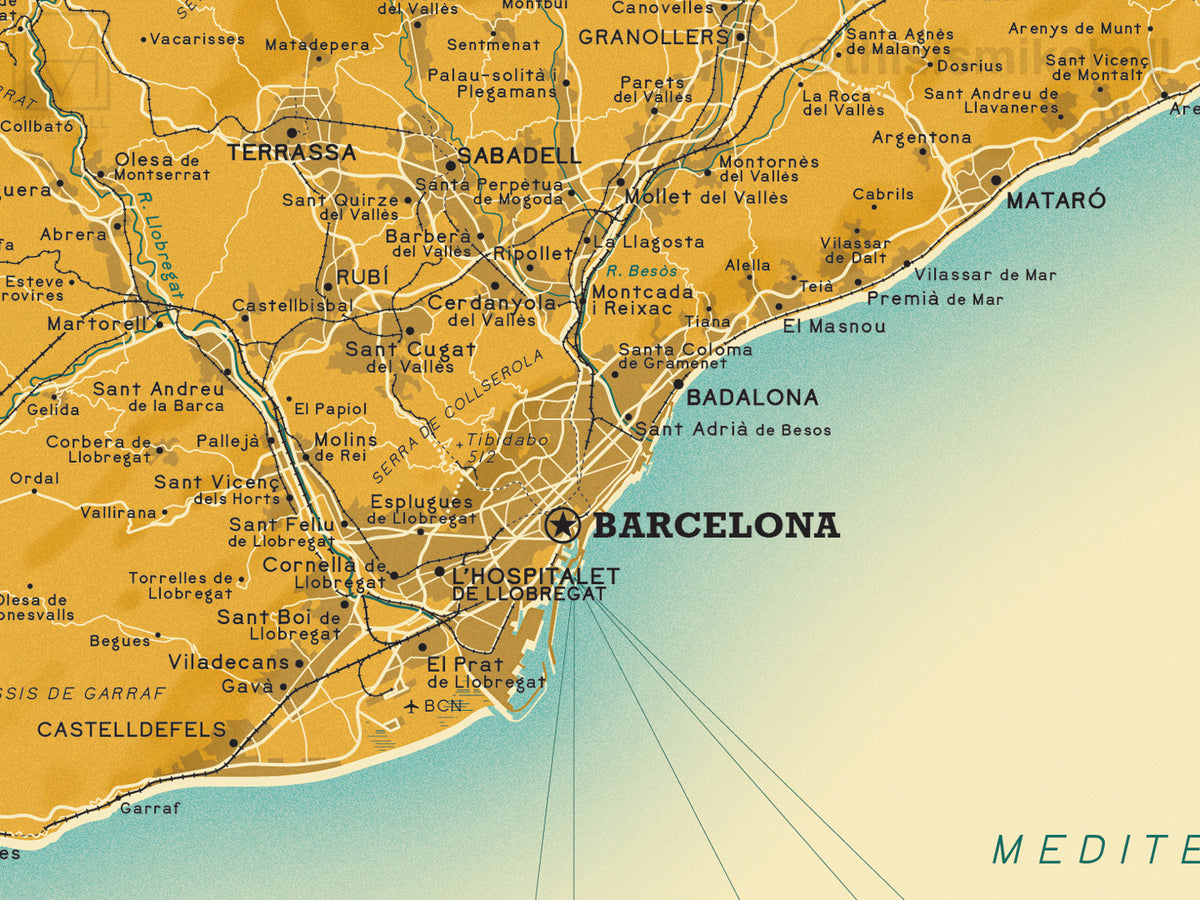 Barcelona (Spanish Province) map giclee print – Mike Hall Maps ...