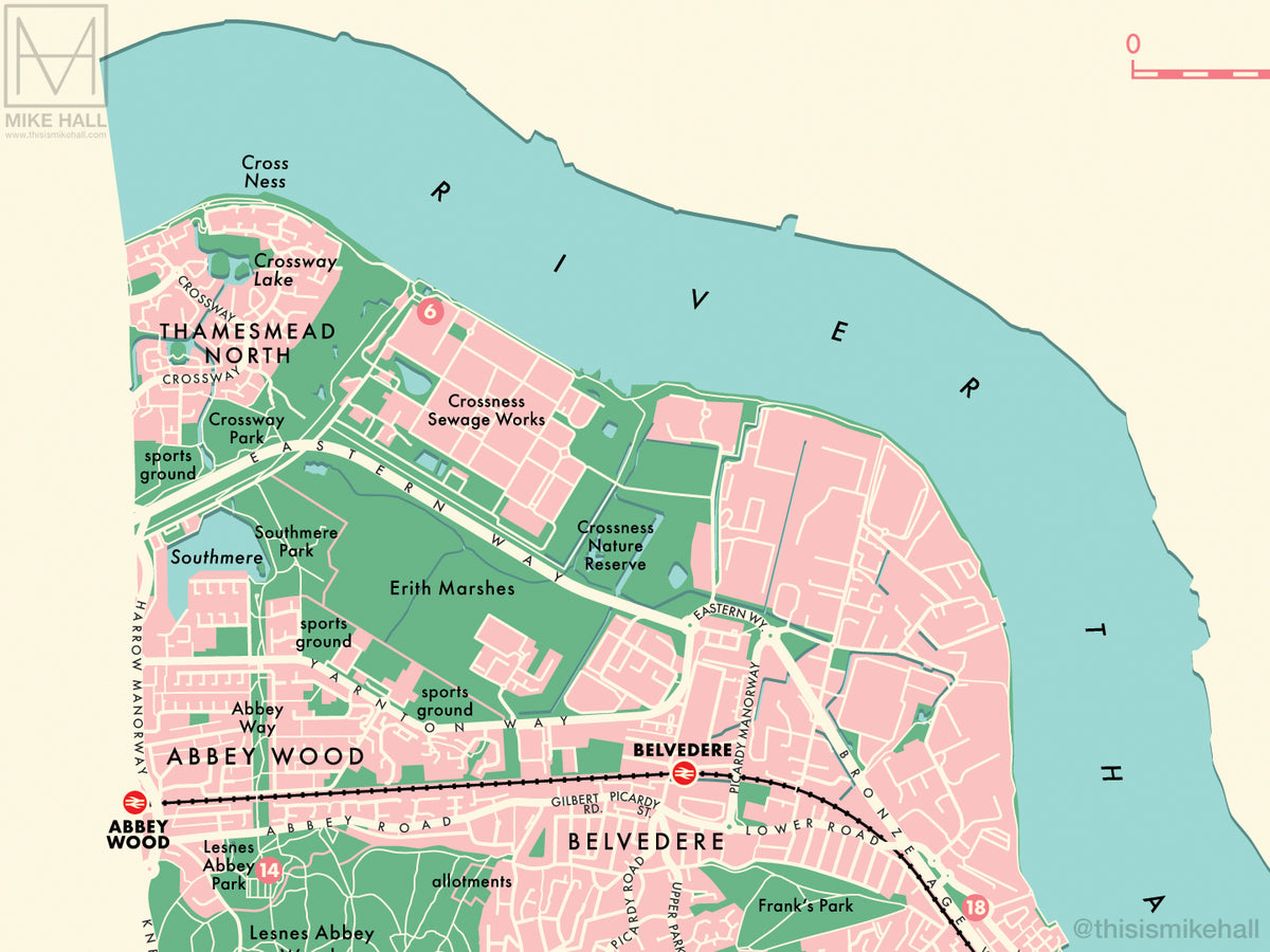 Bexley (London borough) retro map giclee print – Mike Hall Maps ...