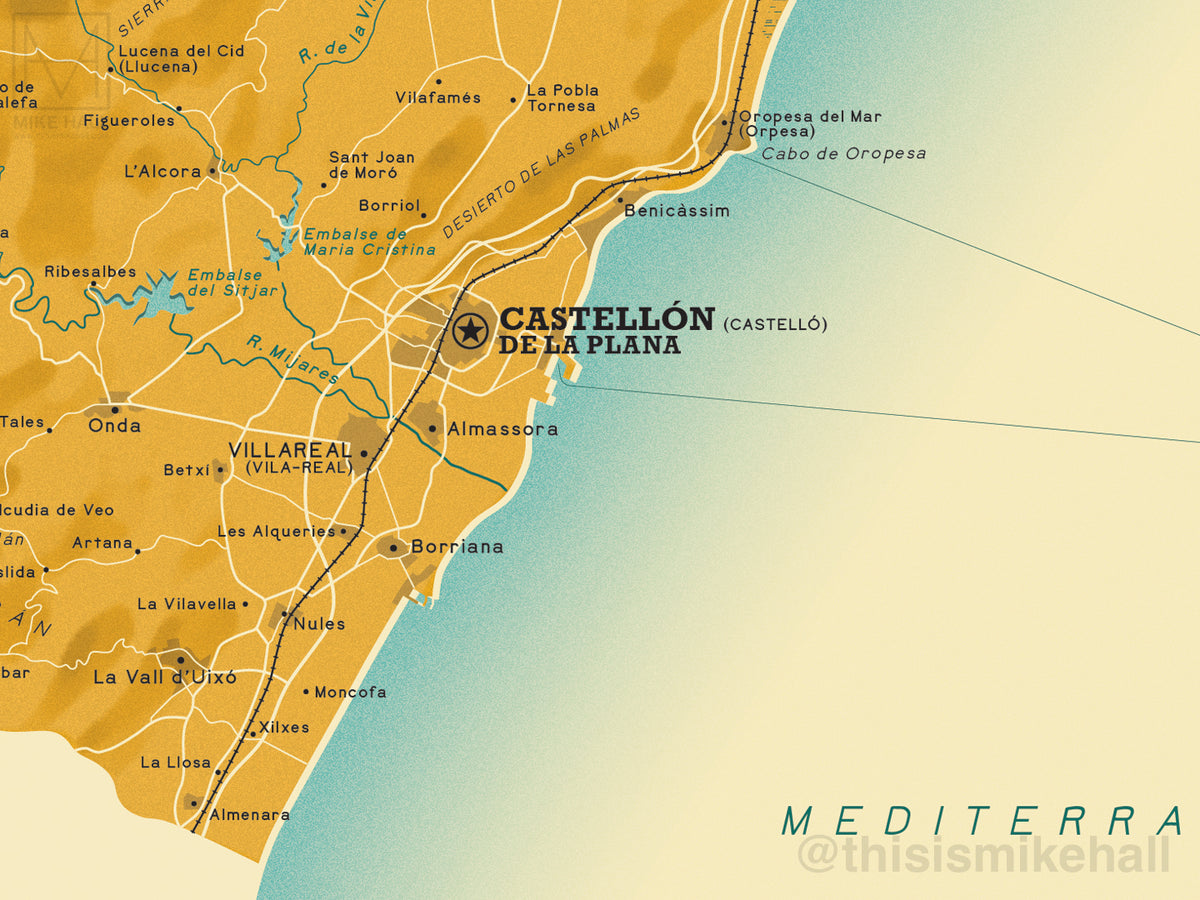 Castellón (Spanish Province) map giclee print – Mike Hall Maps ...