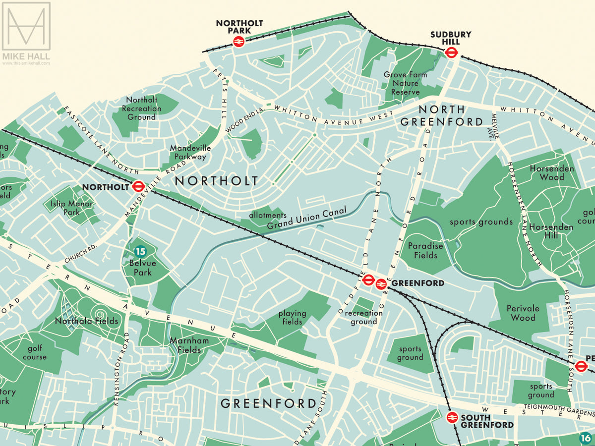 Ealing (London borough) retro map giclee print – Mike Hall Maps ...