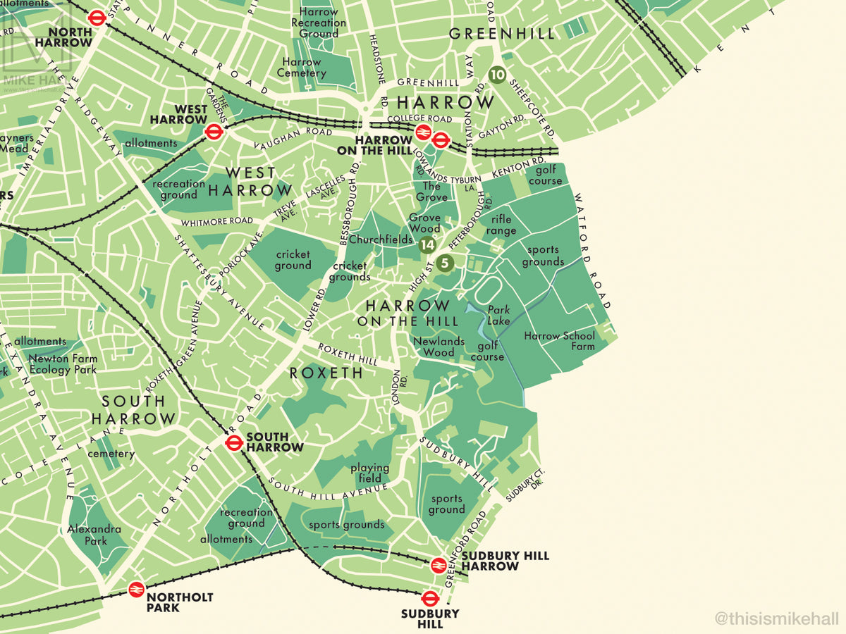 Harrow (London borough) retro map giclee print – Mike Hall Maps ...