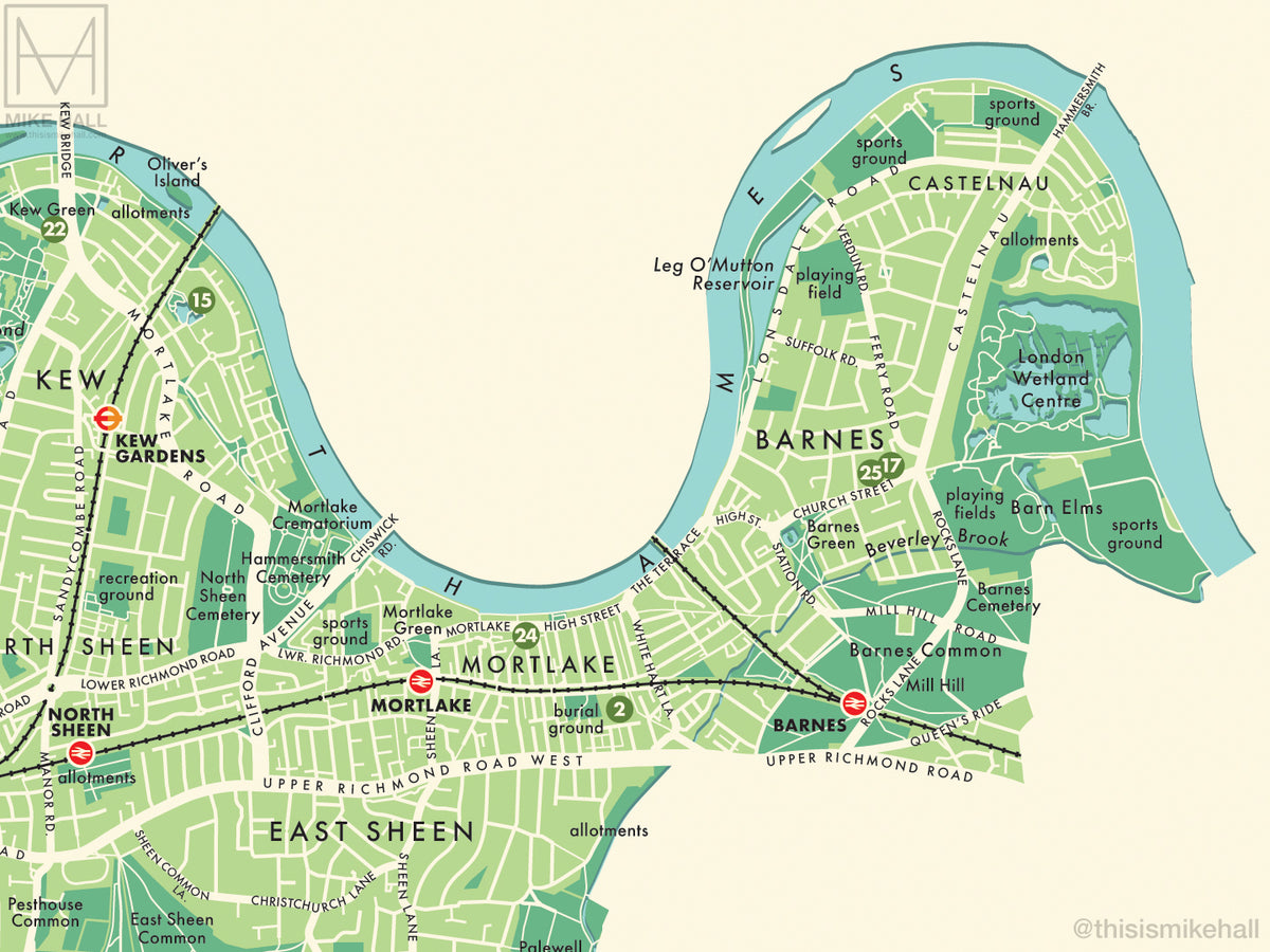 Richmond upon Thames (London borough) retro map giclee print – Mike ...