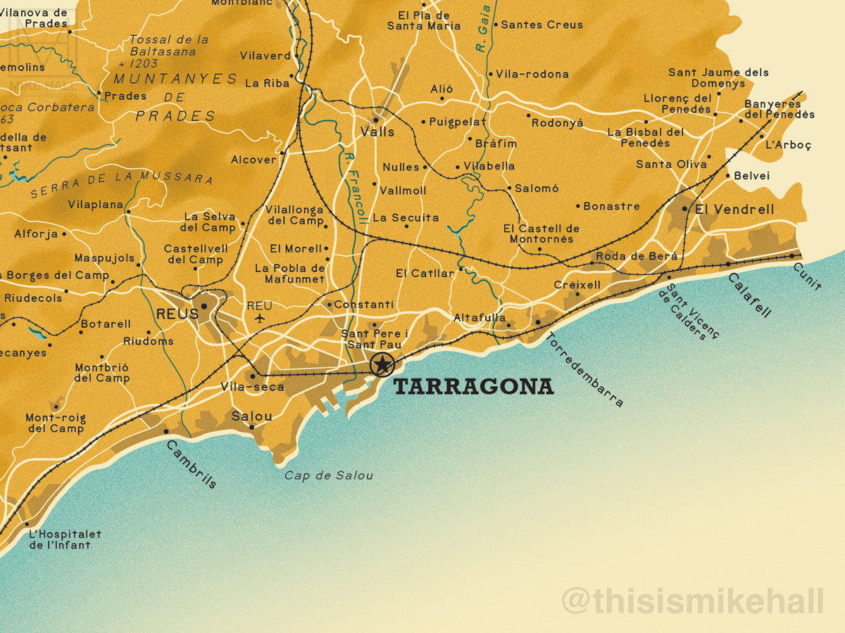 Tarragona (Spanish Province) map giclee print – Mike Hall Maps ...