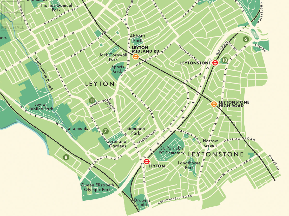 Waltham Forest (London borough) retro map giclee print – Mike Hall Maps ...