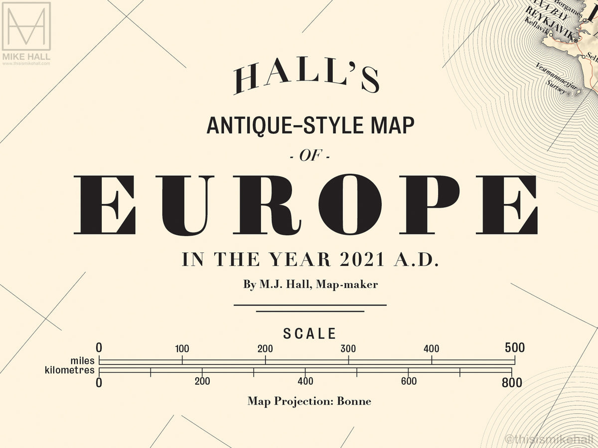 Europe, antique style map giclee print: Limited edition 4-colour versi ...
